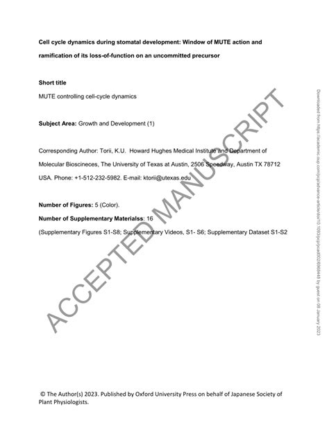 Pdf Cell Cycle Dynamics During Stomatal Development Window Of Mute Action And Ramification Of