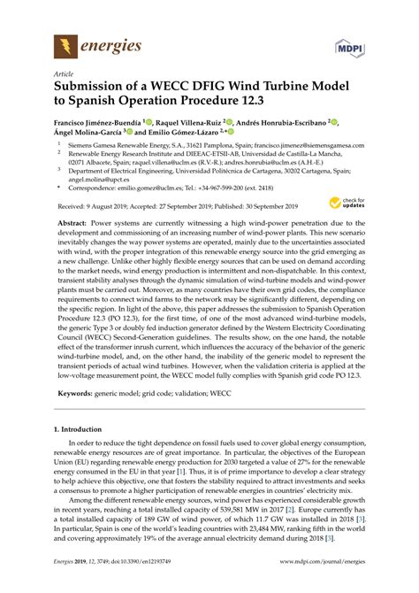 Pdf Submission Of A Wecc Dfig Wind Turbine Model To Spanish Operation