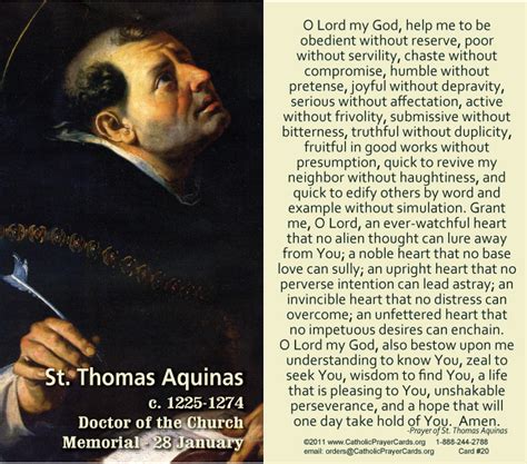 St Thomas Aquinas Prayer Card Catholic Book And T Store