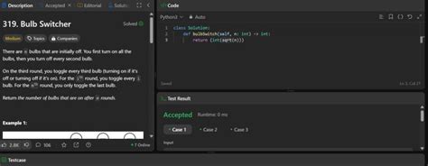 Day49100daysofleetcodechallenge Today I Solved Leetcode 319bulb Switcher The Problem States