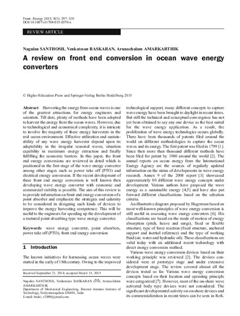 Pdf A Review On Front End Conversion In Ocean Wave Energy Converters