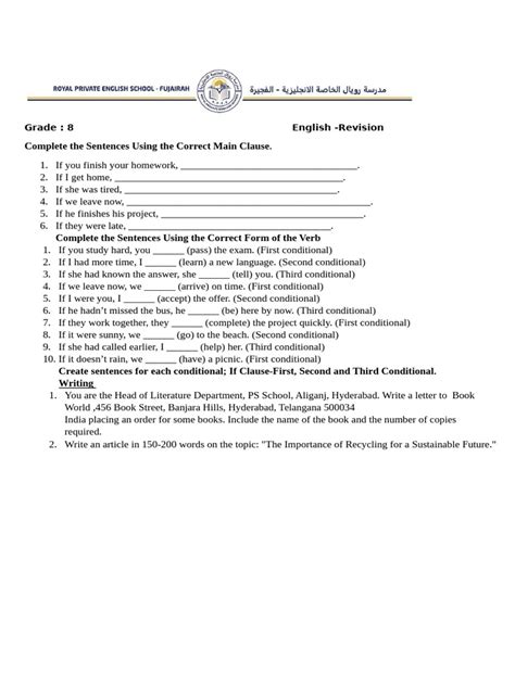 Grade 8 Revision Grammar Pdf