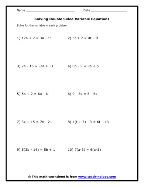 Solving Equations With Variables On Both Sides Worksheet Worksheet