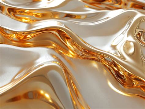 Abstract Background With Smooth Flowing Golden Liquid Waves With A Reflective Texture Stock