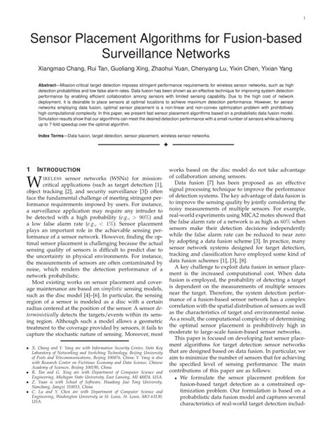 Pdf Sensor Placement Algorithms For Fusion Based Surveillance Networks