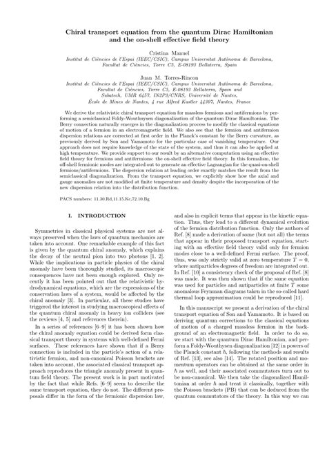 Pdf Chiral Transport Equation From The Quantum Dirac Hamiltonian And