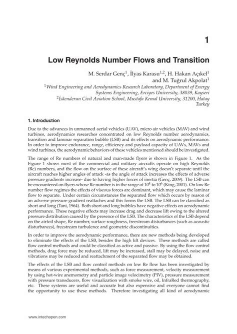 Pdf Low Reynolds Number Flows And Transition Intech Cdn