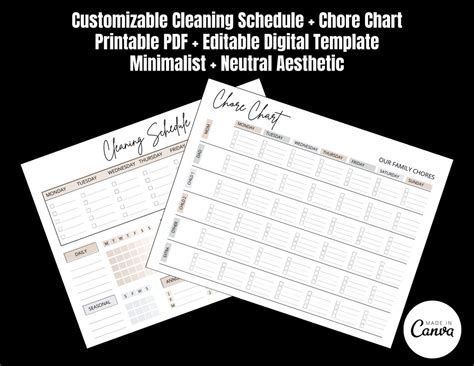 Customizable Cleaning Schedule Chore Chart Printable Pdf Editable
