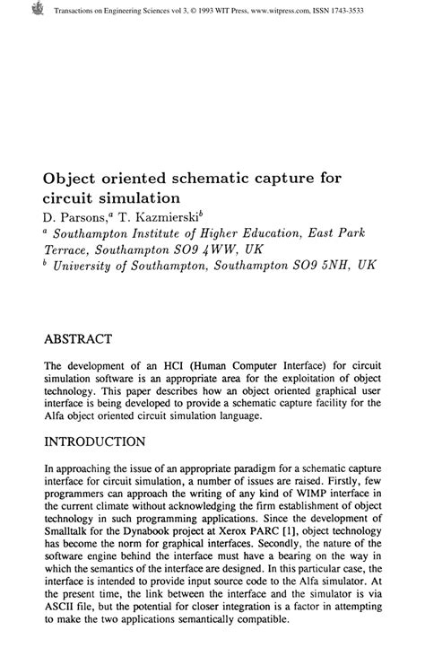 pdf object oriented schematic capture for circuit simulation