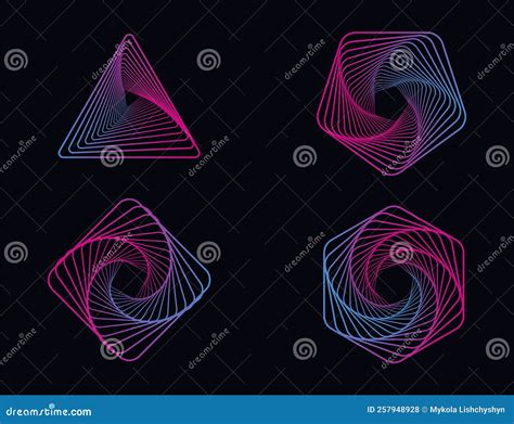 Set Of Twisted Colored Spirals Sacred Geometry Tunnel With Lines In The Form Of Square