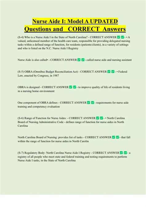Pearson Vue Booklet Nurse Aide I Updated Questions And Correct Answers