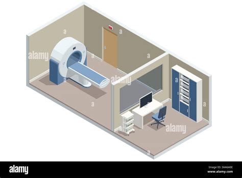 Isometric Vector Layout Of Mri Examination Room With Scanner Separate