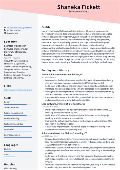 Apple Software Architect Resume Examples Resumecat