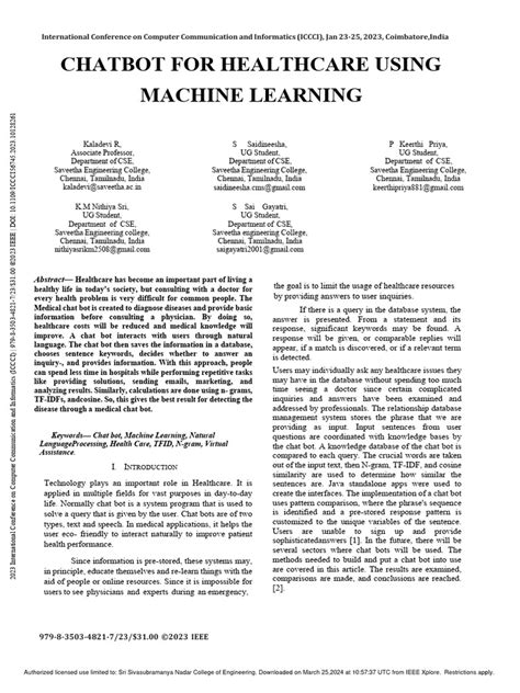 Chatbot For Healthcare Using Machine Learning Pdf Parsing