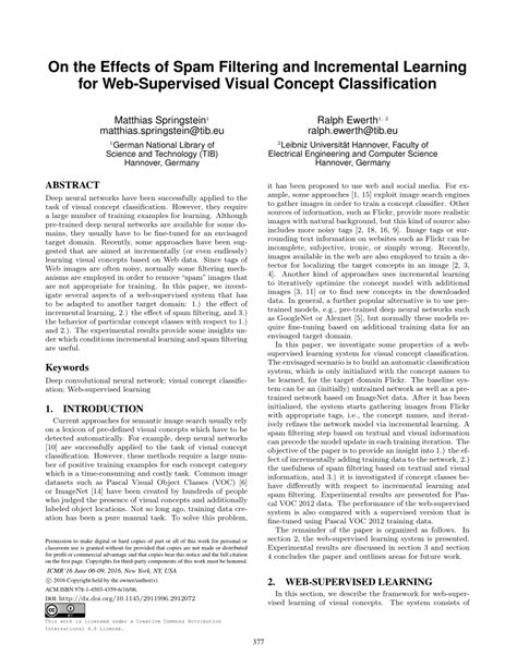 Pdf On The Effects Of Spam Filtering And Incremental Learning For Web