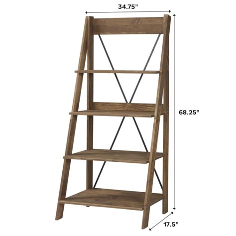 Rustic Ladder Bookcase Vintage Industrial Style Display Storage Cabinet Shelf Unit Unique Home