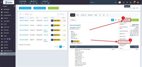 Delete Invoice Garage Invoice