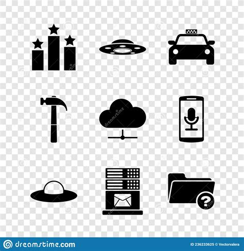 Set Ranking Star Ufo Flying Spaceship Taxi Car Mail Server And Unknown Directory Icon