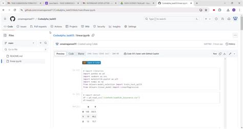 completed a linear regression task at codealpha omaima jameel posted