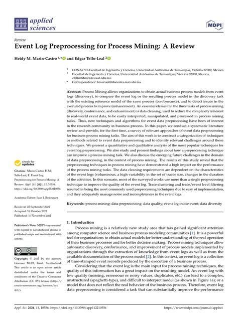 Event Log Preprocessing For Process Mining A Review Pdf Logarithm