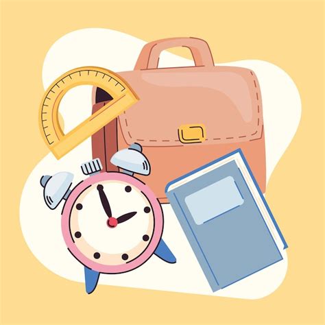 Premium Vector Alarm Clock With School Supplies