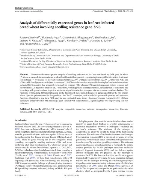 Pdf Analysis Of Differentially Expressed Genes In Leaf Rust Infected