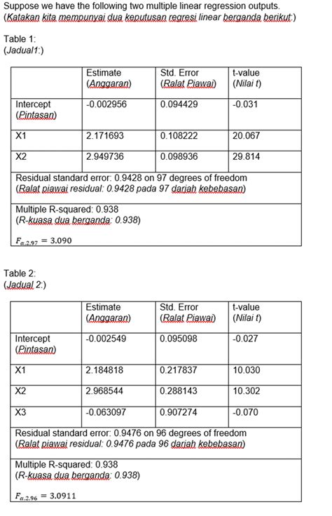 solved suppose we have the following two multiple linear regression