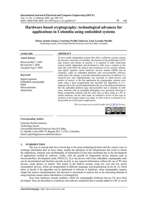 hardware based cryptography technological advances for applications in colombia using embedded