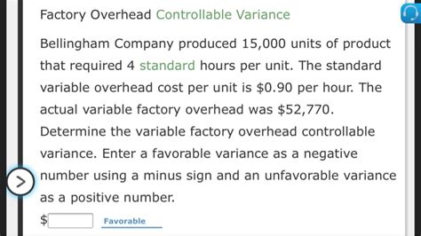 Solved Factory Overhead Controllable Variance Bellingham