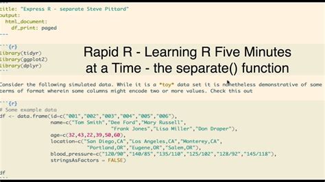 Rapid R Learning R Five Minutes At A Time The Separate Function Youtube