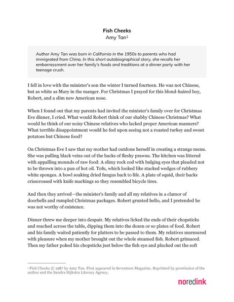 Tan Fishcheeks Fish Cheeks Story Fish Cheeks Amy Tan 1 I Fell In