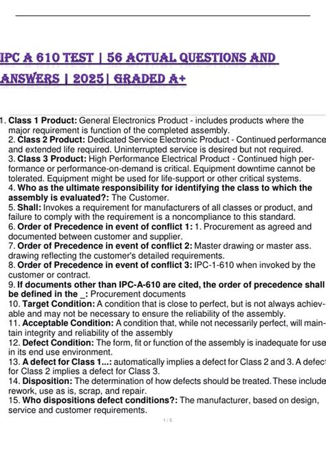 Ipc A 610 Test 56 Actual Questions And Answers 2025 Graded A