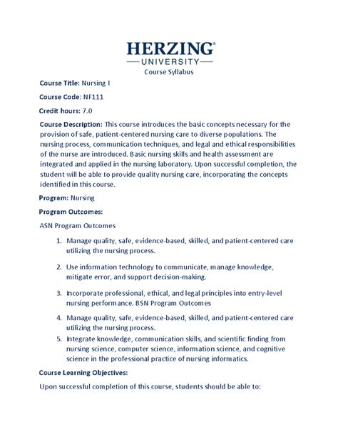 Nf111 Course Syllabus Fall A 2021 Course Syllabus Course Title Nursing I Course Code Nf