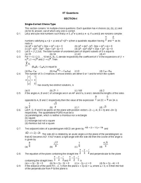 07 Iit Questions Good Iit Questions Sectioni Singlecorrect Choice