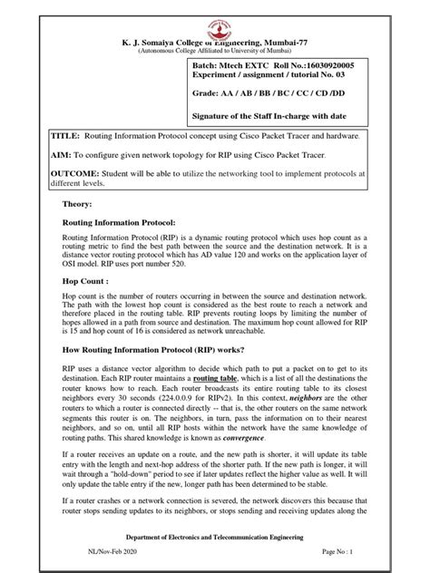 Implementation Of Routing Information Protocol Rip Using Cisco Packet Tracer Pdf Routing