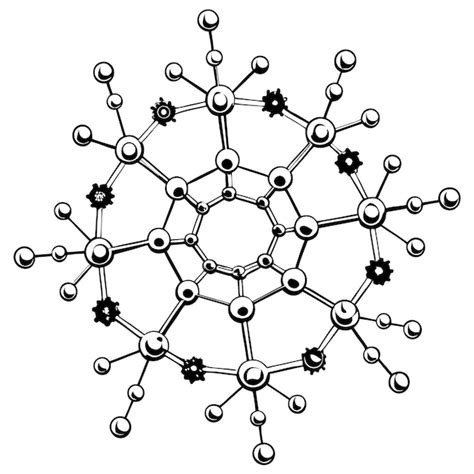 Black And White Illustration Of A Complex Molecular Structure Premium