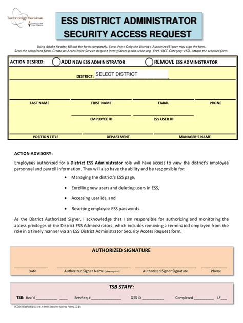 Fillable Online Ess District Administrator Security Access Request