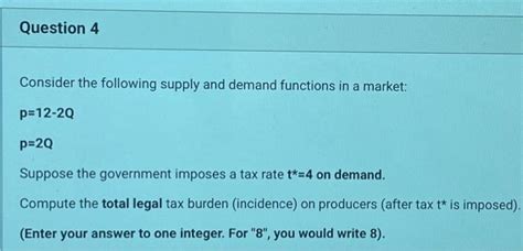 solved consider the following supply and demand functions in