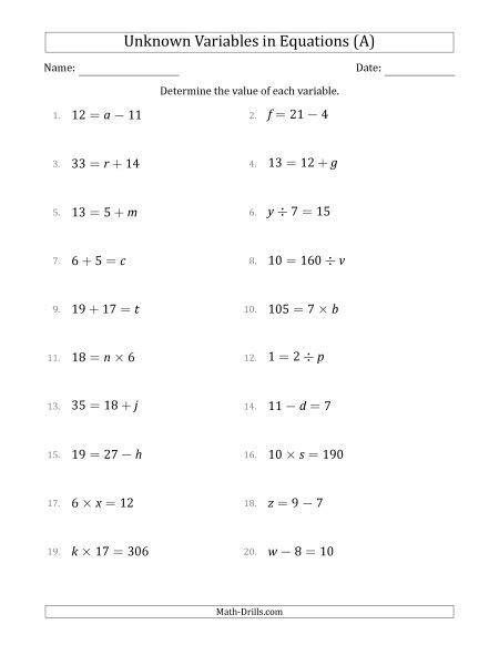 Variable Math Problems Variable Math Problems