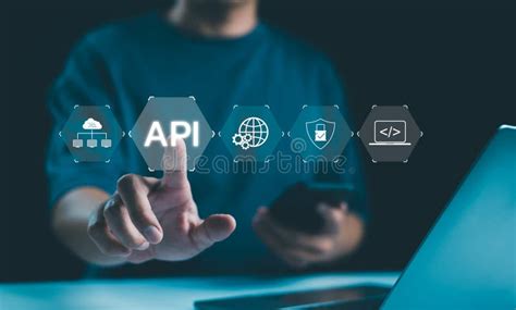API Concept Application Programming Interface Person With API Related Technology Icons Cloud