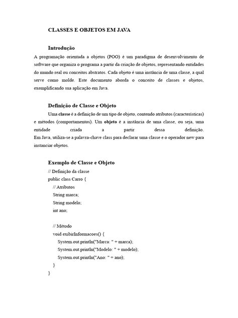 Classes E Objetos Em Java Pdf