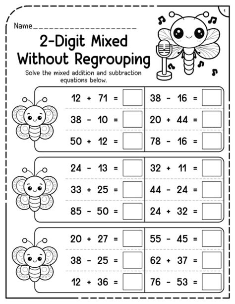 Adding And Subtracting Double Digits Without Regrouping Bugs And Insects