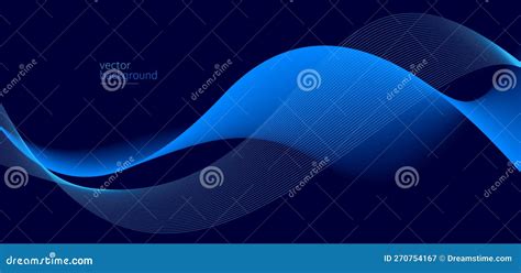 Curve Shape Flow Vector Abstract Background In Dark Blue Gradient Dynamic And Speed Concept