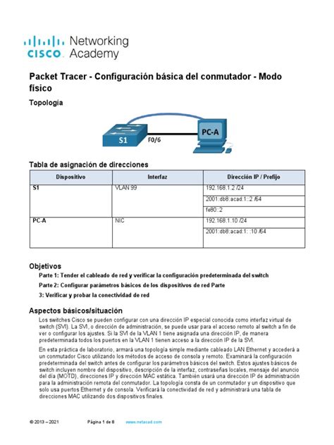 117 Packet Tracer Basic Switch Configuration Physical Mode Es