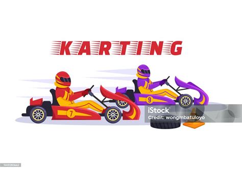 경주 게임과 카트 스포츠 이동 카트 또는 미니 자동차 작은 회로 트랙에 플랫 만화 손으로 그린 템플릿 그림 고카트에 대한 스톡 벡터 아트 및 기타 이미지 Istock