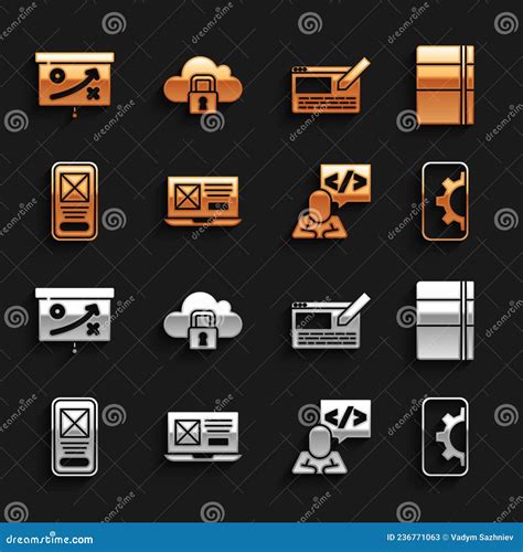 Set UI Or UX Design Sketchbook Album Web Development Front End Planning Strategy Concept And