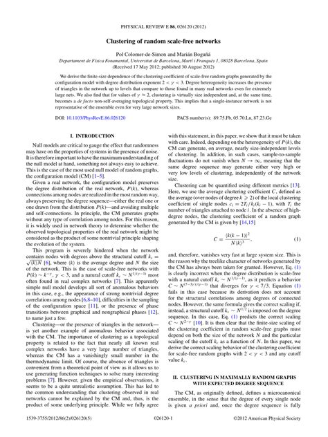 pdf clustering of random scale free networks