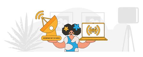 사물 인터넷을 위한 노트북과 위성 접시를 가진 소녀 현대 벡터 캐릭터 스타일 0명에 대한 스톡 벡터 아트 및 기타 이미지 0