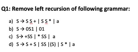 Solved Q1 Remove Left Recursion Of Following Grammar A