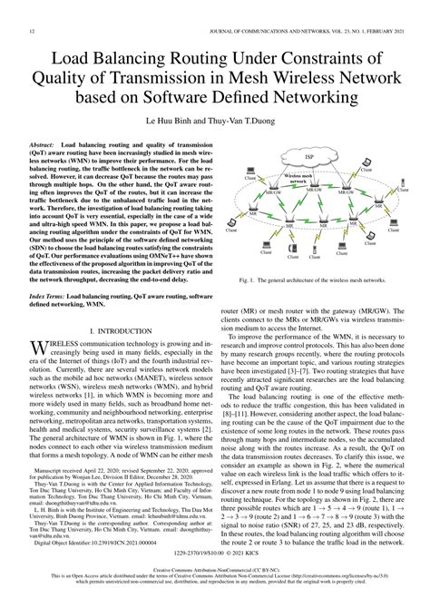 PDF Load Balancing Routing Under Constraints Of Quality Of Transmission In Mesh Wireless
